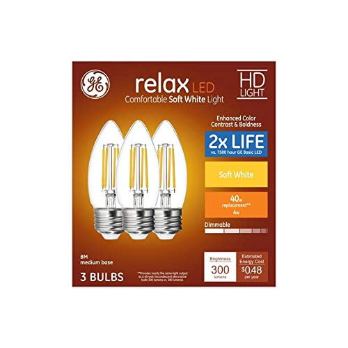 GE Relax 3-Pack 40 W Equivalent Dimmable Soft White B LED Light Fixture ...