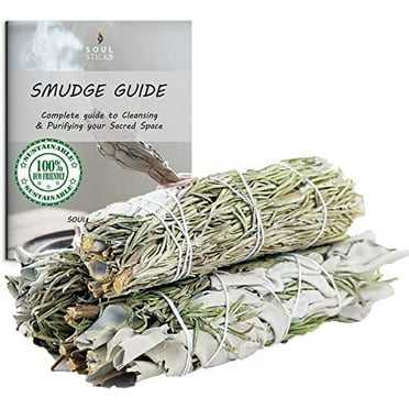 3 Pack Mixed White Sage and Blue Sage Smudge Sticks | Grown in California Smudge Bundles with ...