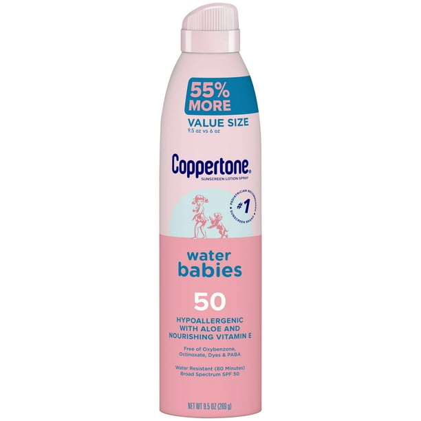 Coppertone WaterBabies Sunscreen Spray, SPF 50 Baby Sunscreen, 9.5 Oz ...