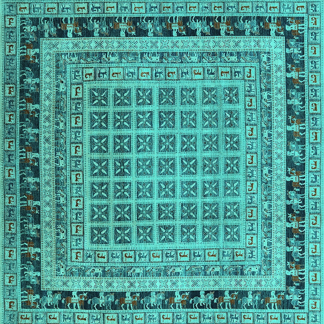 Ahgly Company Machine Washable Indoor Square Oriental Turquoise Blue ...