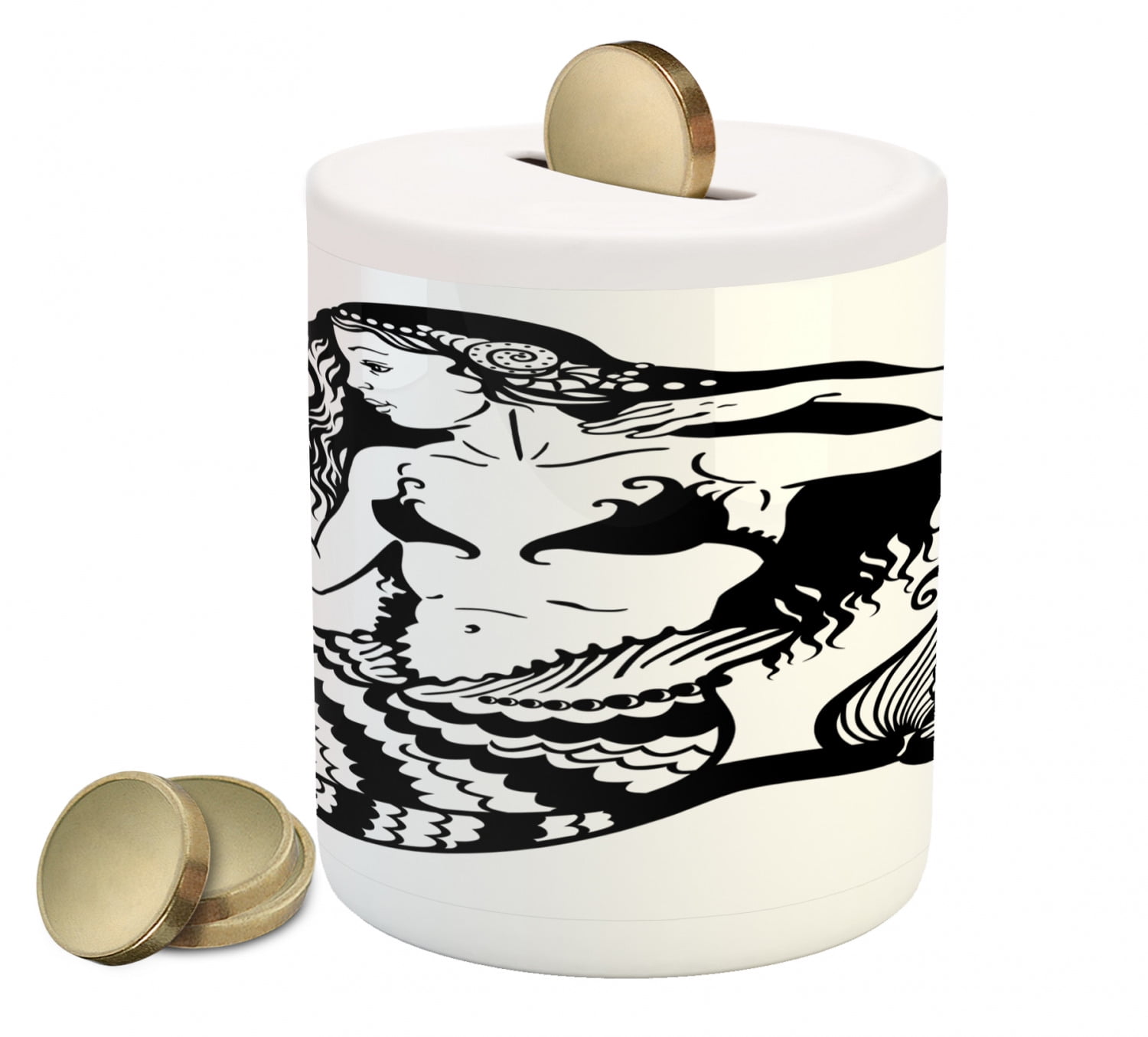 Underwater Piggy Bank, Mermaid Mythological Young Girl Fish Tail ...