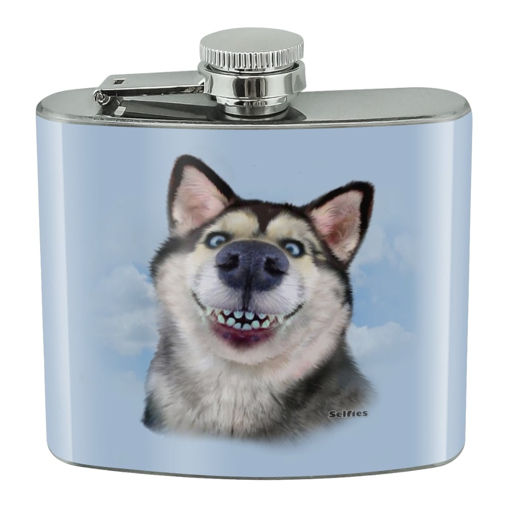 Siberian Husky Dog Selfie Stainless Steel 5oz Hip Drink Kidney Flask ...