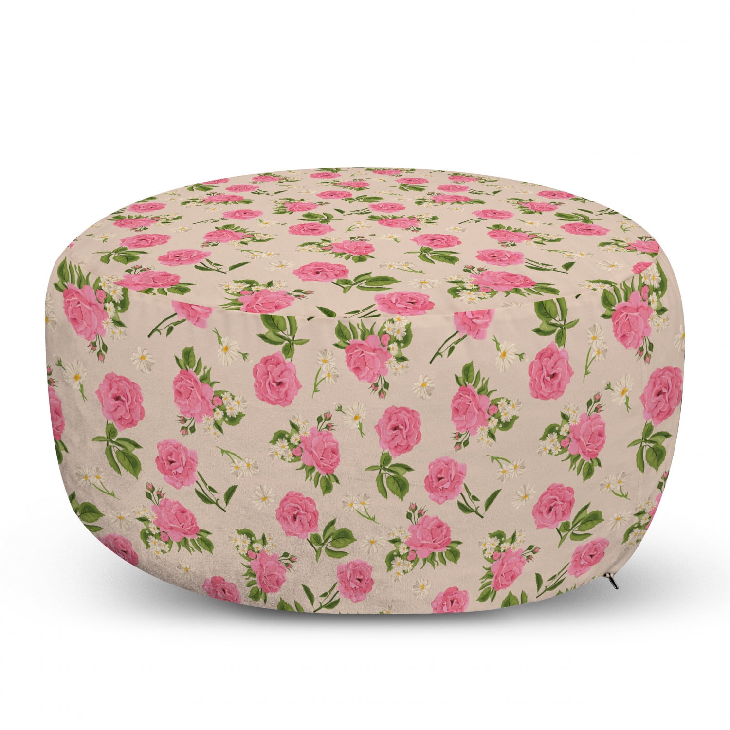 Floral Pouf Cover with Zipper, Vintage Spring Flowers Themed English ...