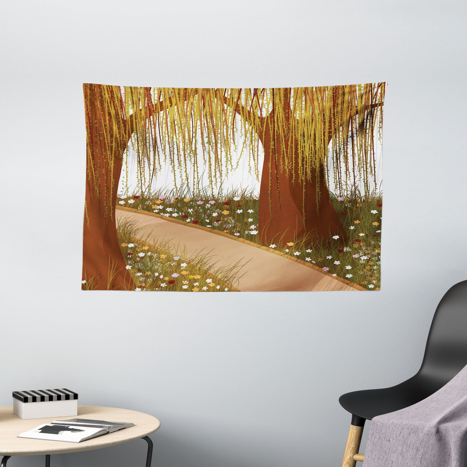 Willow Tree Tapestry, Romantic Cartoon Illustration of Weeping Braches ...