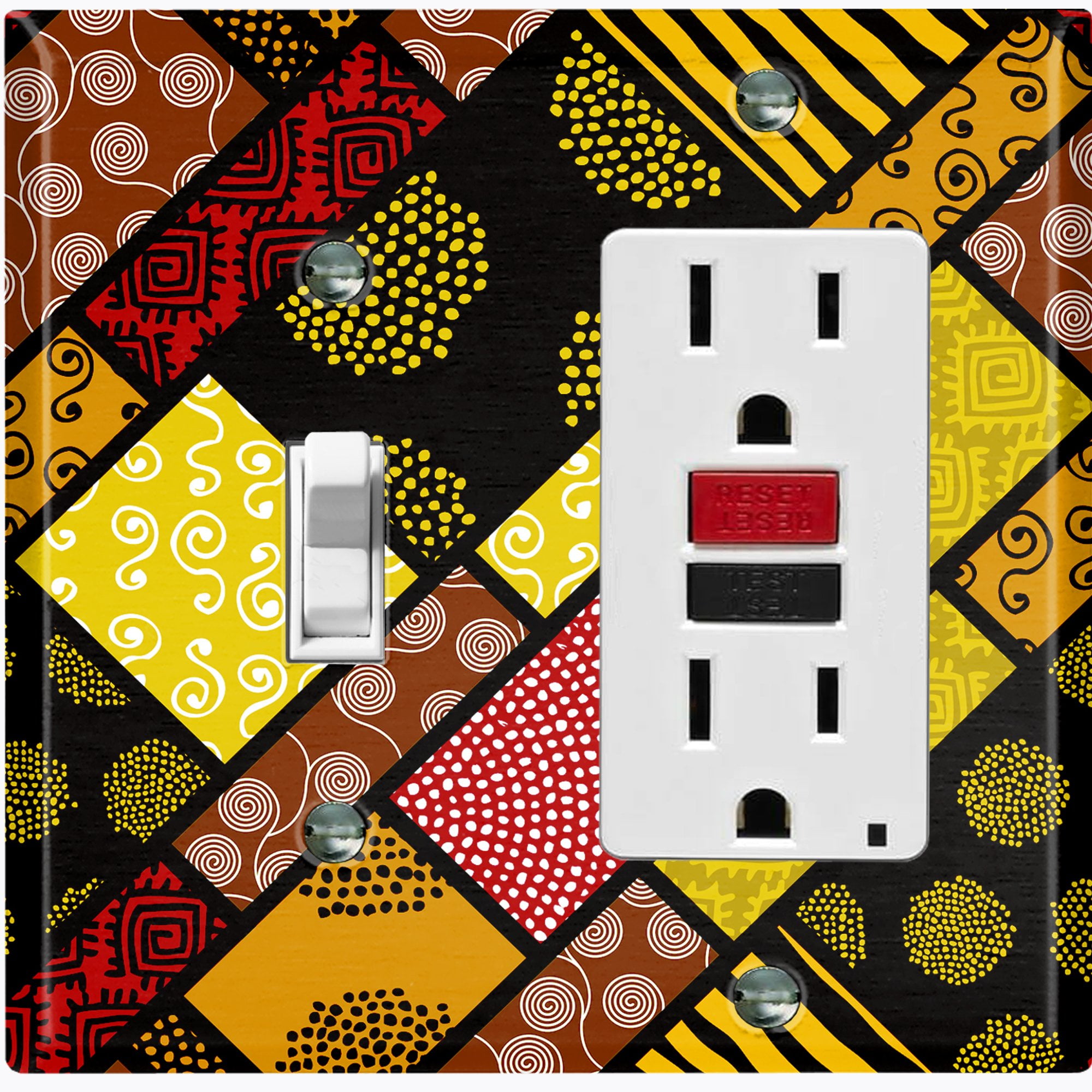 Metal Light Switch Plate Cover Colorful Safari African Tribal Art Tile ...