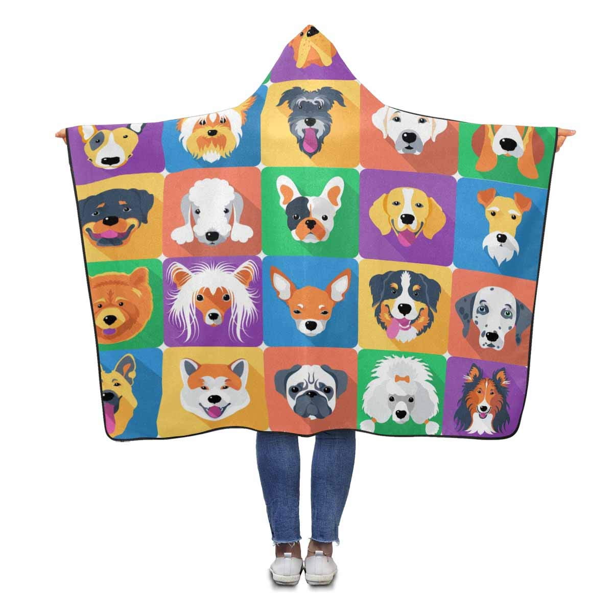 ASHLEIGH Colorful Dogs Hooded Blanket 56x80 inches Adults Girls Boys ...