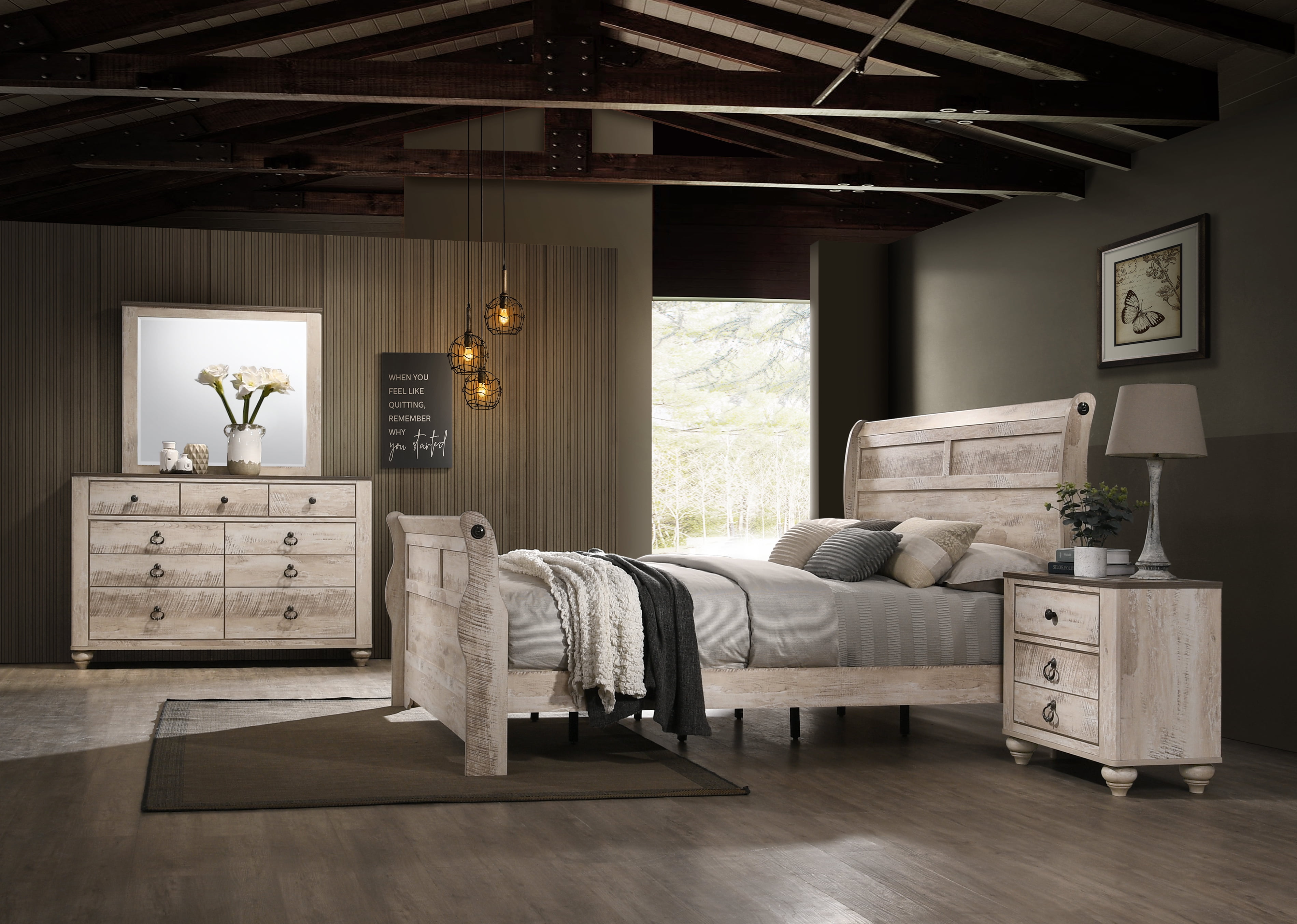 Imerland Contemporary White Wash Finish Bedroom Set with King Sleigh ...