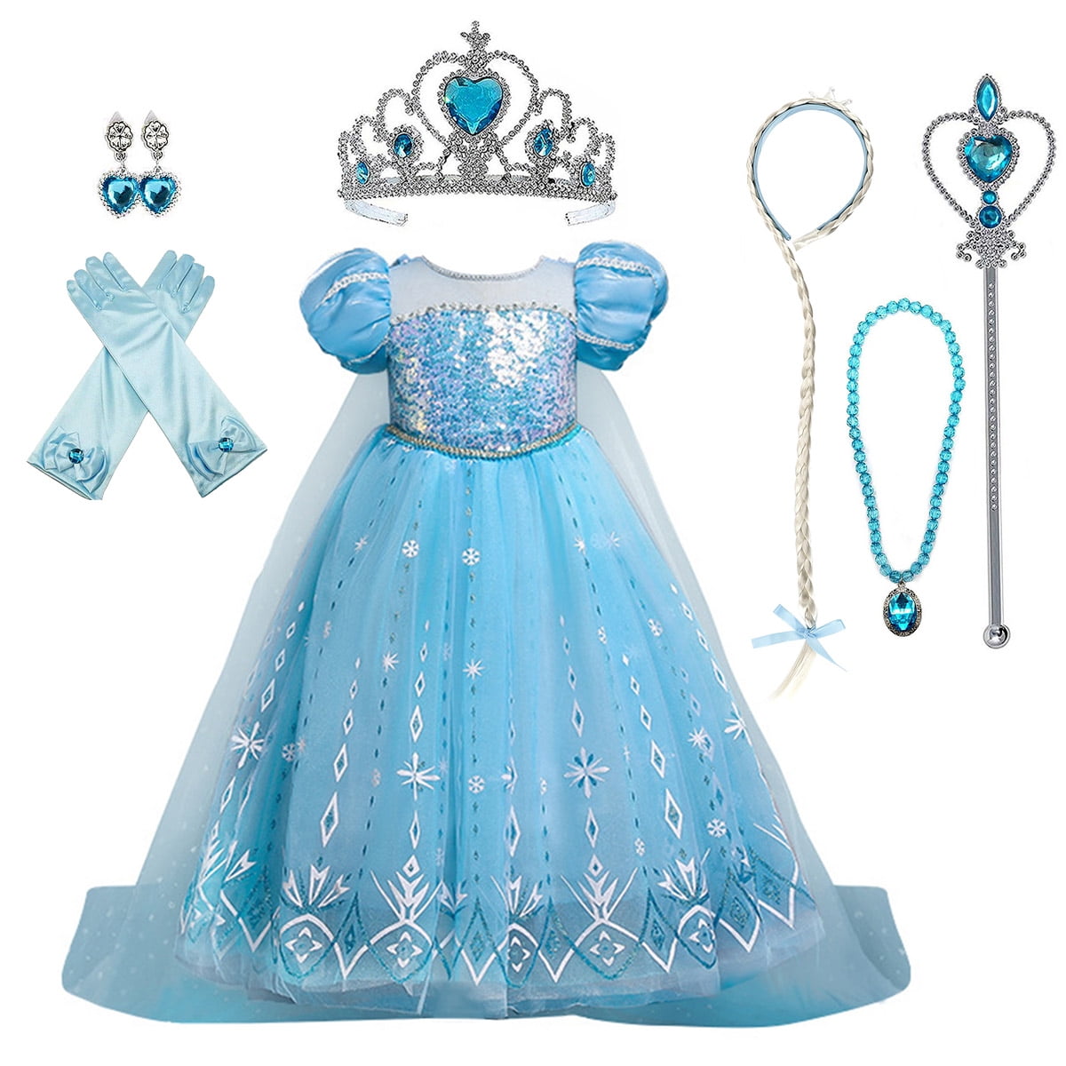 Girls Frozen Princess Elsa Dresses with Accessories Costume Clothe up ...