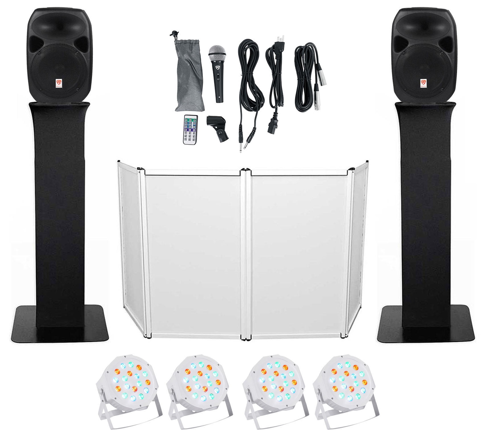 DJ Package w/ Dual 12" Bluetooth Speakers+Mic+Tripod+Totem Stands ...