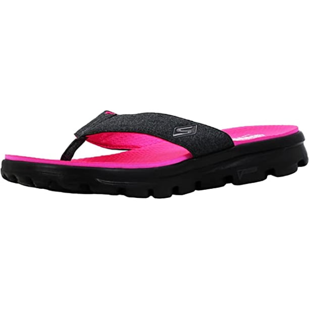 Skechers Women's Go Walk Move Solstice Thong Sandal Black/Hot Pink 9 ...