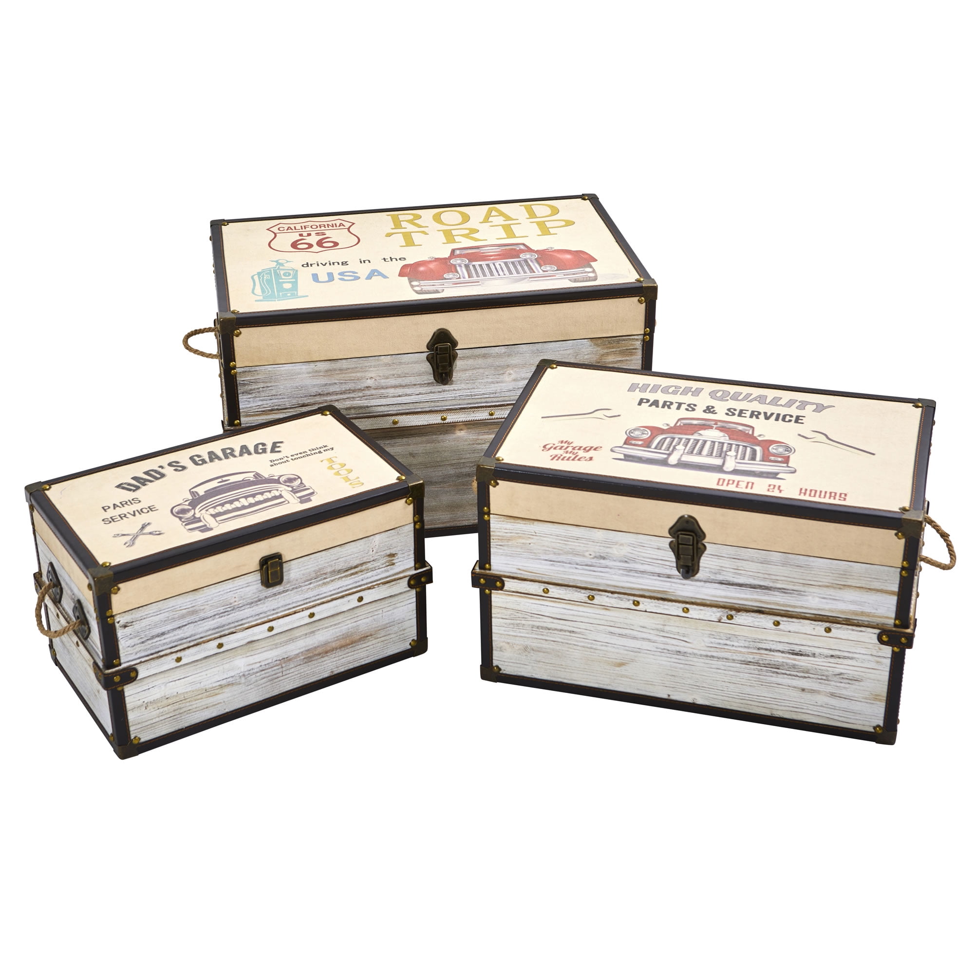 Nearly Natural Classic Car Collection Trunk and Storage Boxes (Set of 3 ...