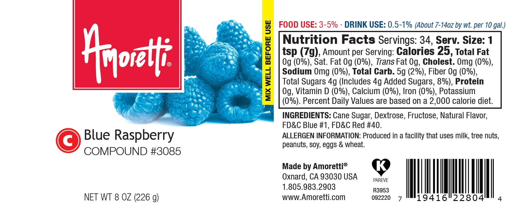 Amoretti - Blue Raspberry Compound Artificial Color / 60 lbs - Natural ...