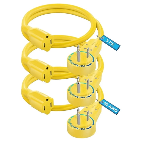 Cable 6 Feet (3 Pack), 360 ° Rotating Flat Plug Extension CordWire, 3 ...