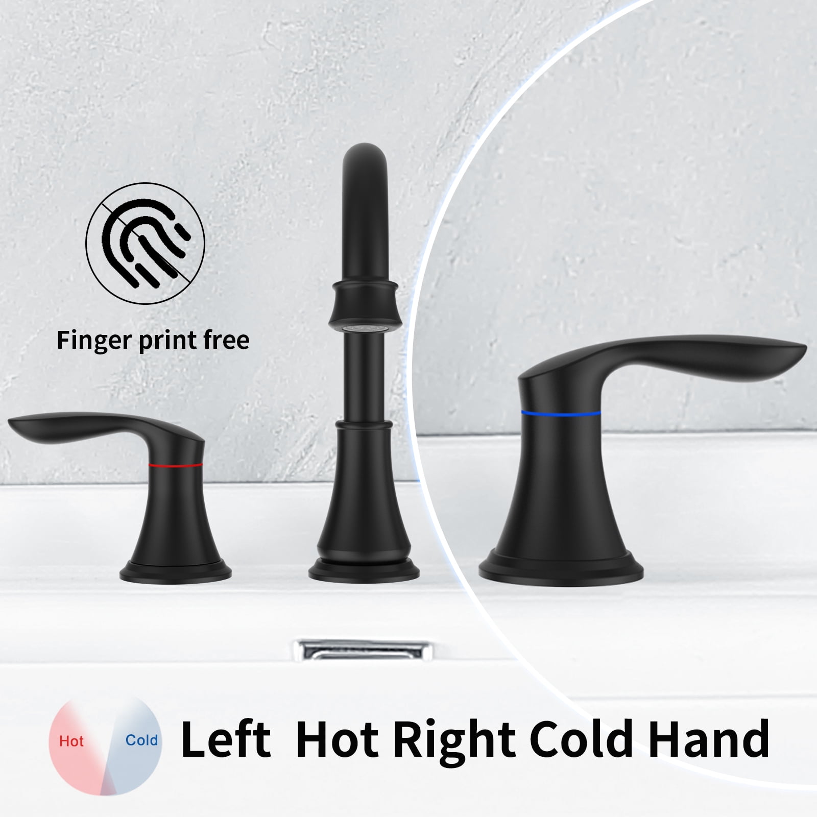 Hefilesy 2-Handle 8 inch Widespread Bathroom Sink Matt Black Lavatory 3 ...