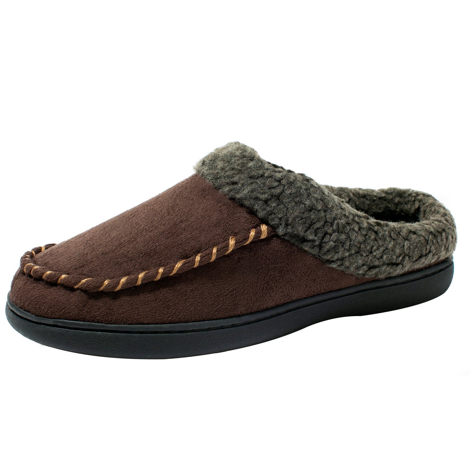Needbo Men's Moccasin Slippers Microsuede Whipstitch Sherpa Lining ...