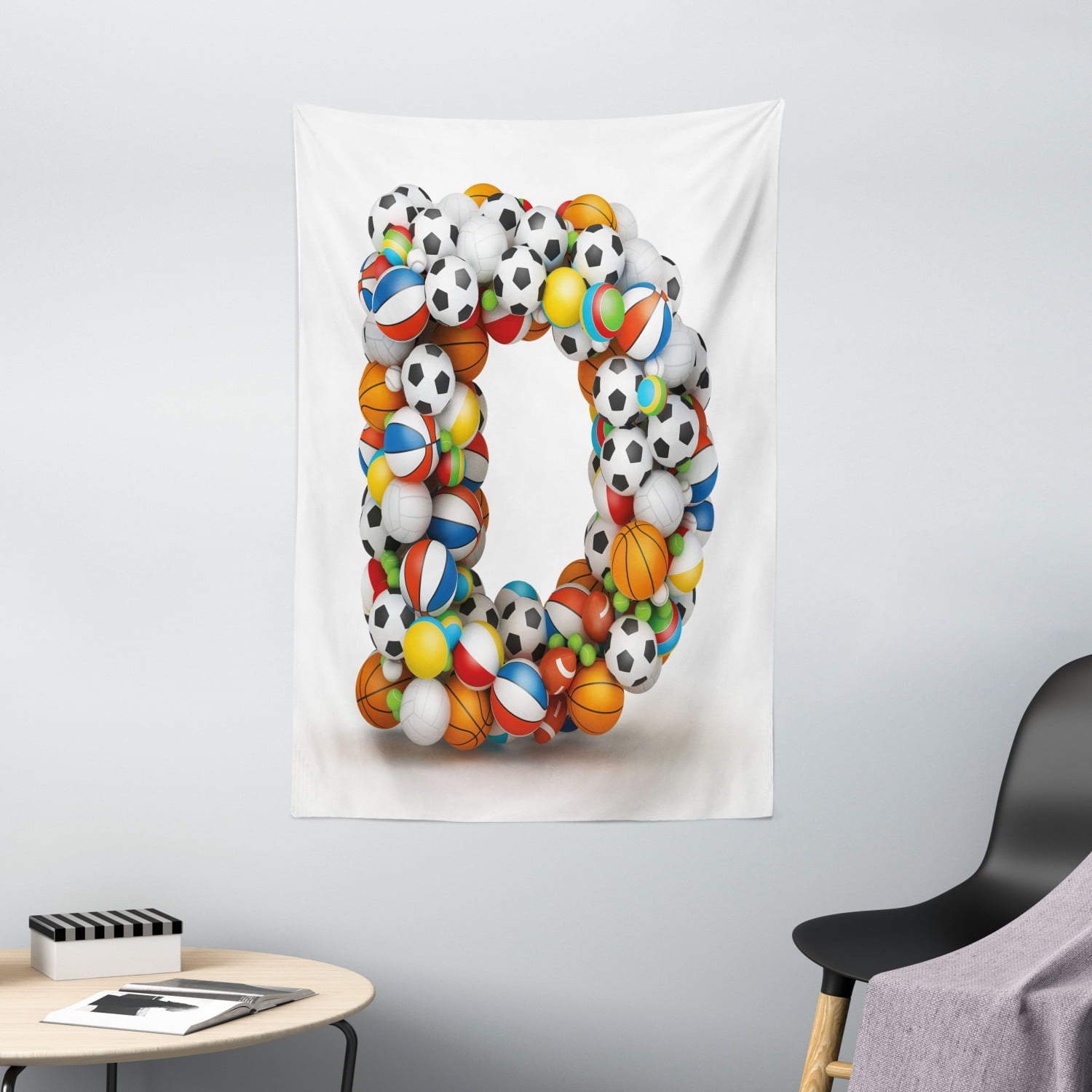 Letter D Tapestry, Typescript in Sports Inspired Style Fun Game Match ...