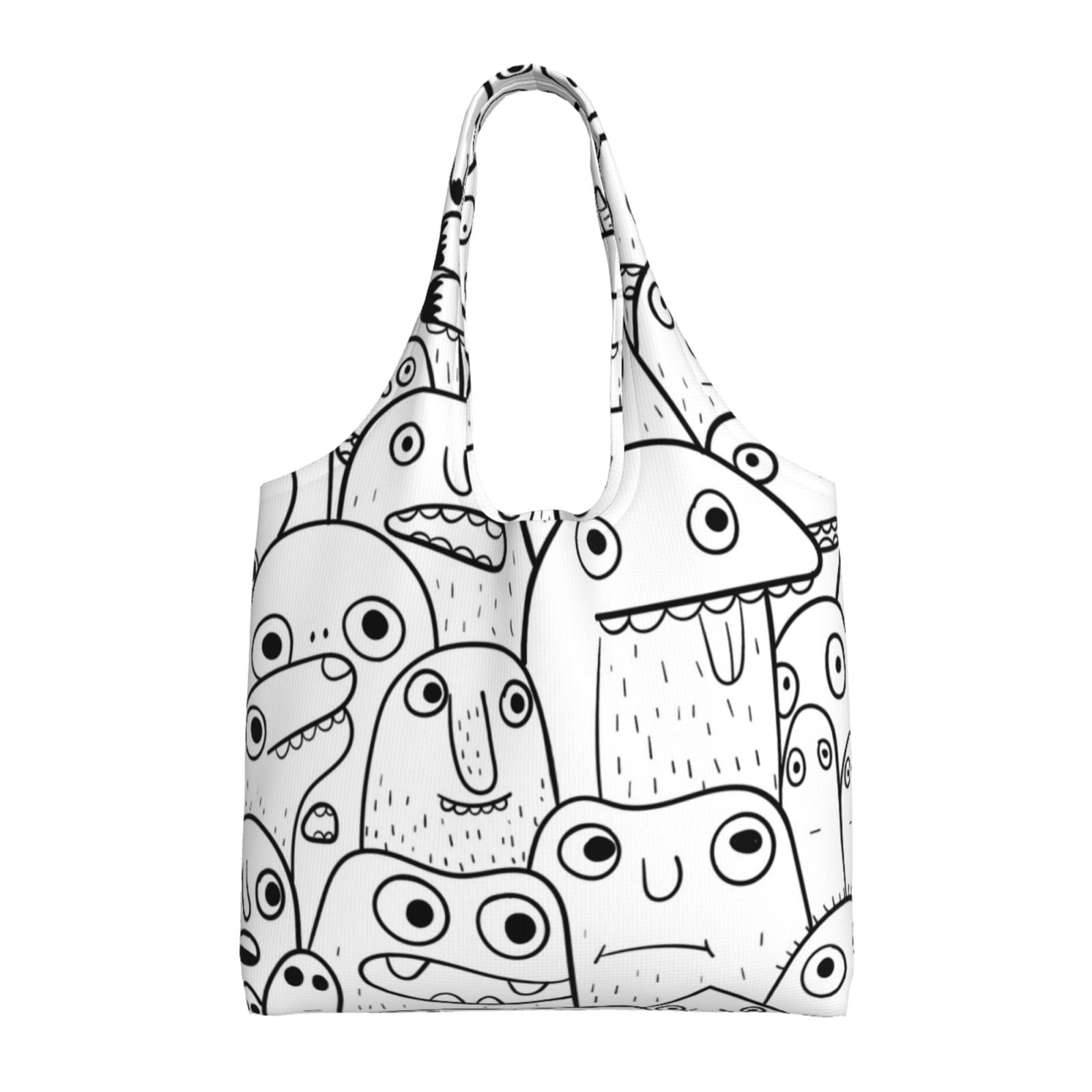 XMXT Canvas Tote Bag, Funny Monsters Line Drawing Large Handbag for ...