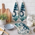 2 Pack Octopus Kitchen Towels Nautical Navy Blue Kraken Coral Vintage ...