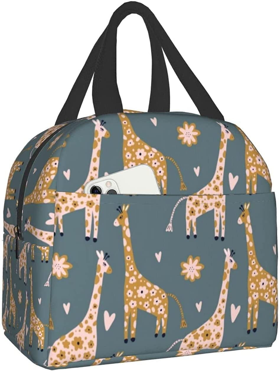 Sunyuer Giraffe Pattern Insulated Lunch Bag for Women, Cooler Tote ...