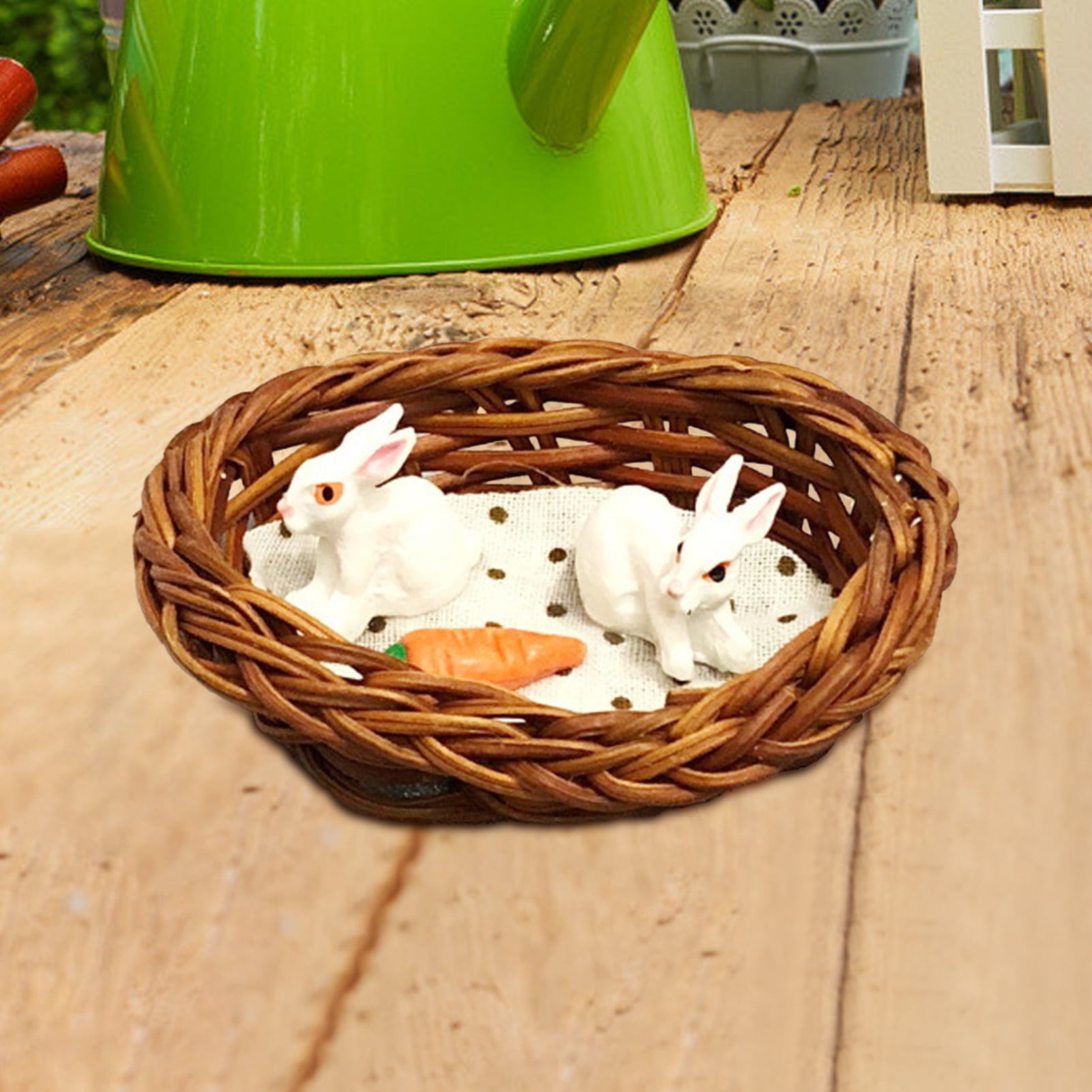 Hesroicy Mini Rattan Rabbit Nest High Simulation Decoration Resin ...