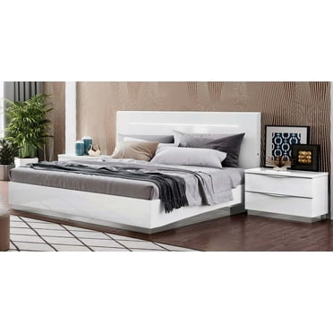 Modern White Gloss Finish Queen Bedroom Set 3Pcs Made In Italy VIG Modrest Nicla - Walmart.com