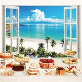 Ocean-Themed Tropical Island Photo Backdrop, Coconut Trees, Sea, Beach ...