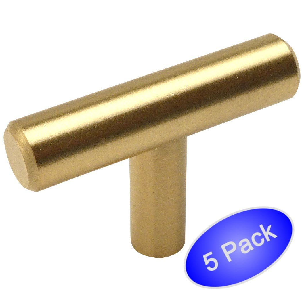 Cosmas 305BB Brushed Brass Cabinet Hardware Euro Style T Bar Knob - 2 ...