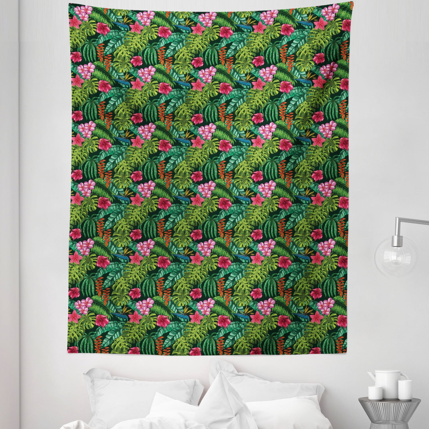 Exotic Tapestry, Hibiscus Plumeria Palm Leaves Monstera Tropic ...