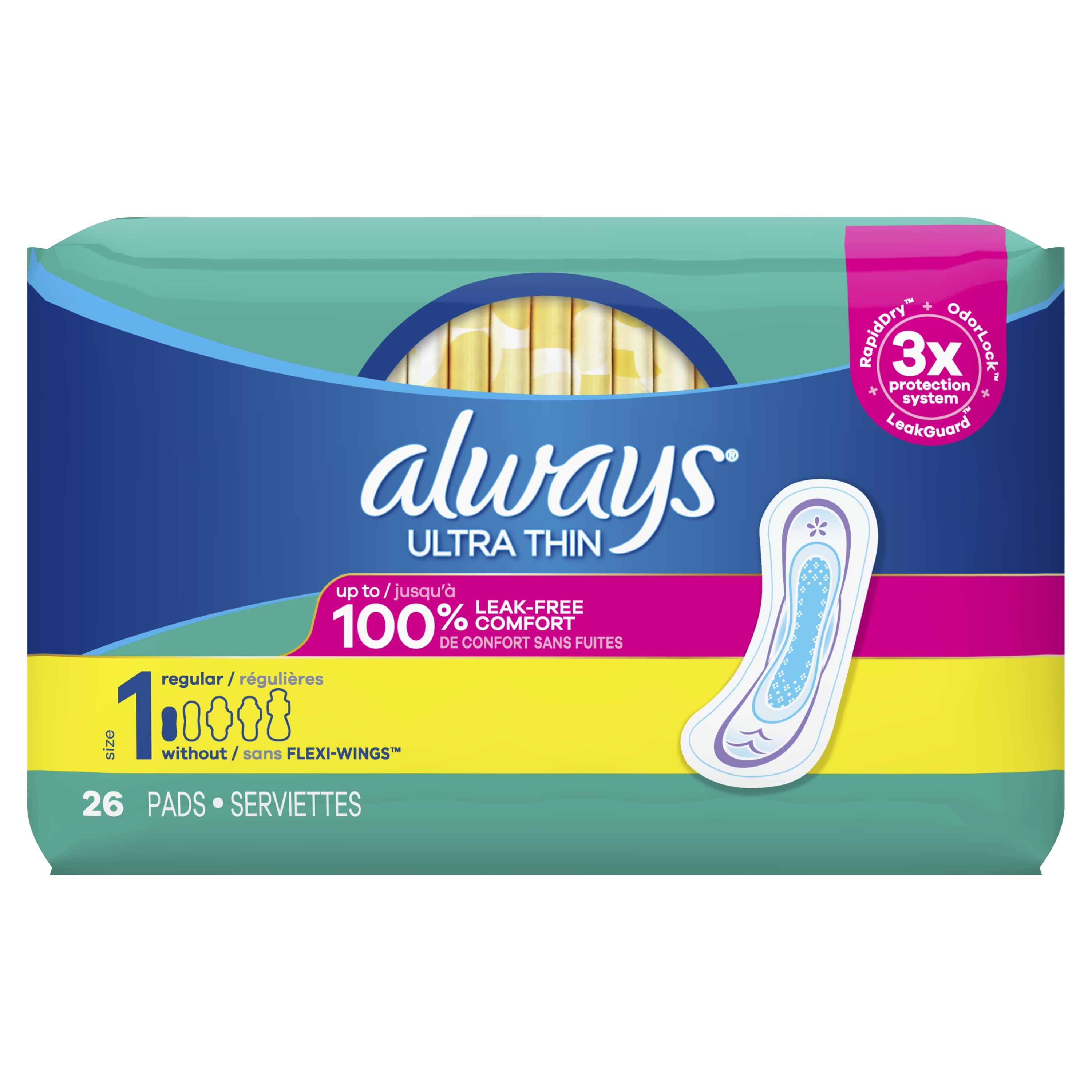 Always Ultra Thin Daytime Pads with Wings, Size 1, Regular, Unscented ...