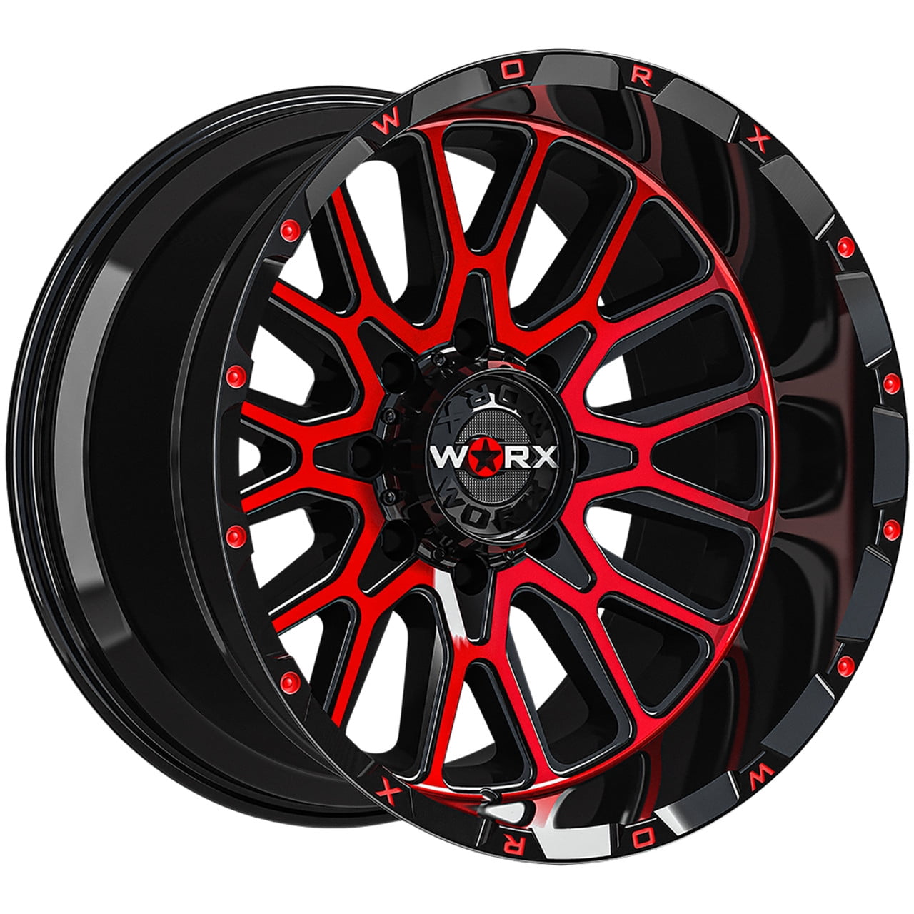 WORX 818MBR 20X12 8X6.50 44ET 106.2CB GLOSS BLACK MACHINED FACE RED ...