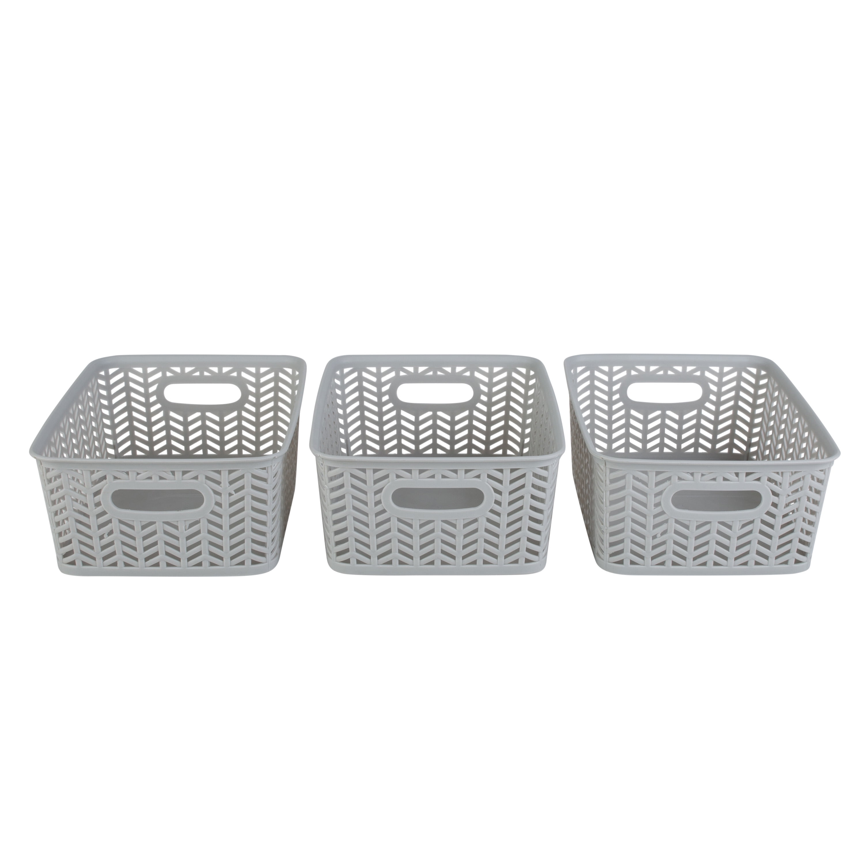 Simplify 3 Pack Small Herringbone Plastic Storage Basket In Grey ...