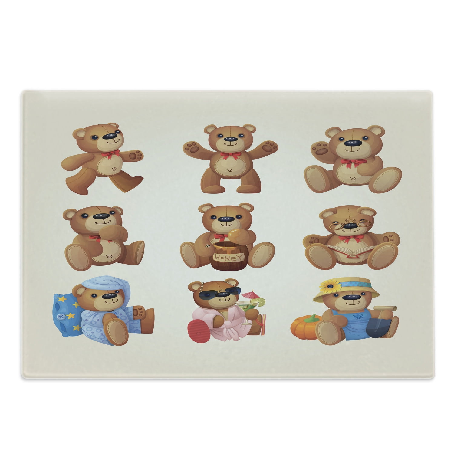 Cartoon Cutting Board, Happy Toy Teddy Bears with Funny Different Faces ...