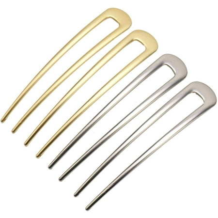 4 Pack Simple Metal U Shaped Hair Pin Fork Sticks 2 Prong Updo Chignon ...
