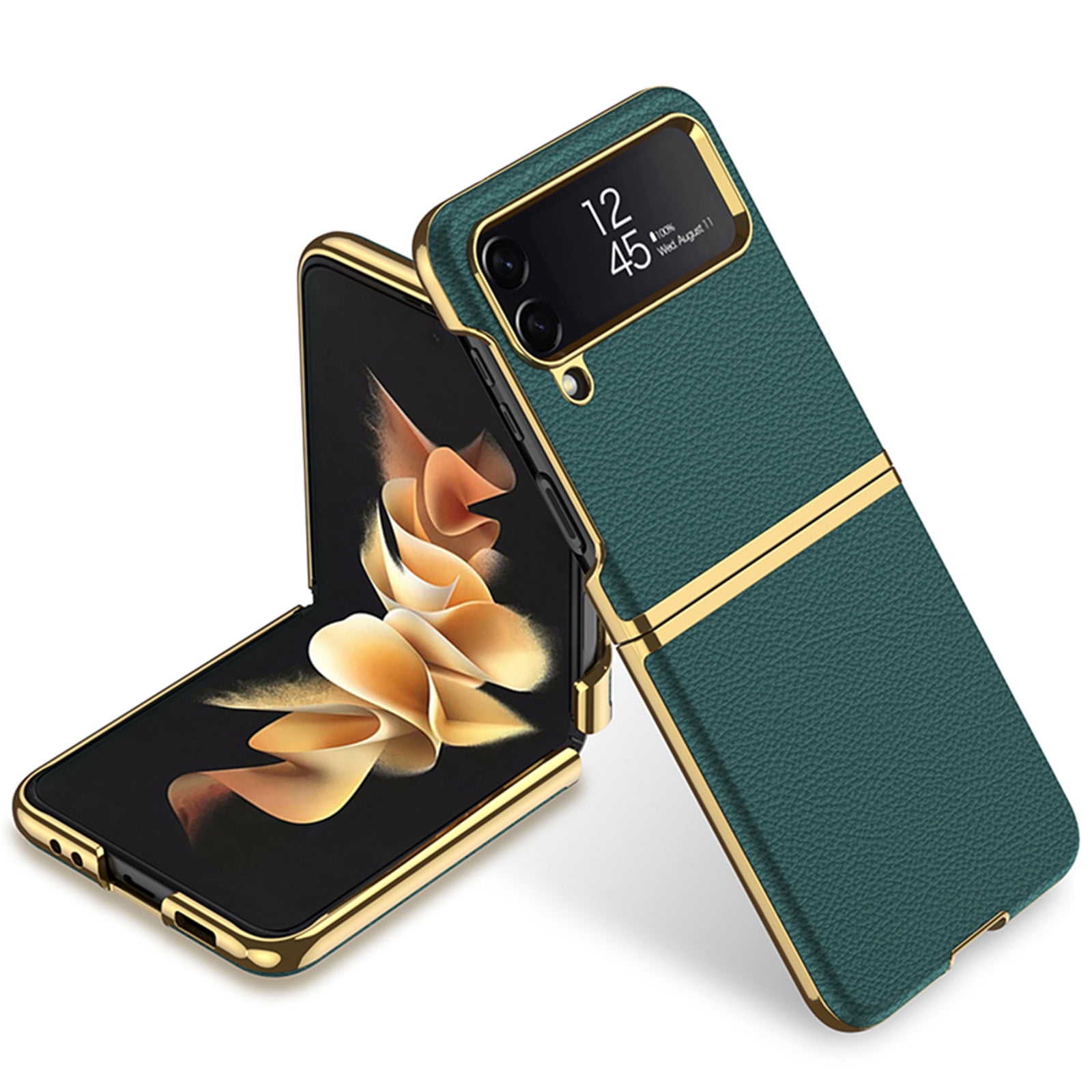 Compatible with Samsung Galaxy Z Flip 4 Case, Electroplated Bumper PU ...