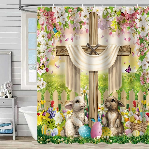 LSLJS Easter Shower Curtain, Watercolor Easter Shower Curtain for ...