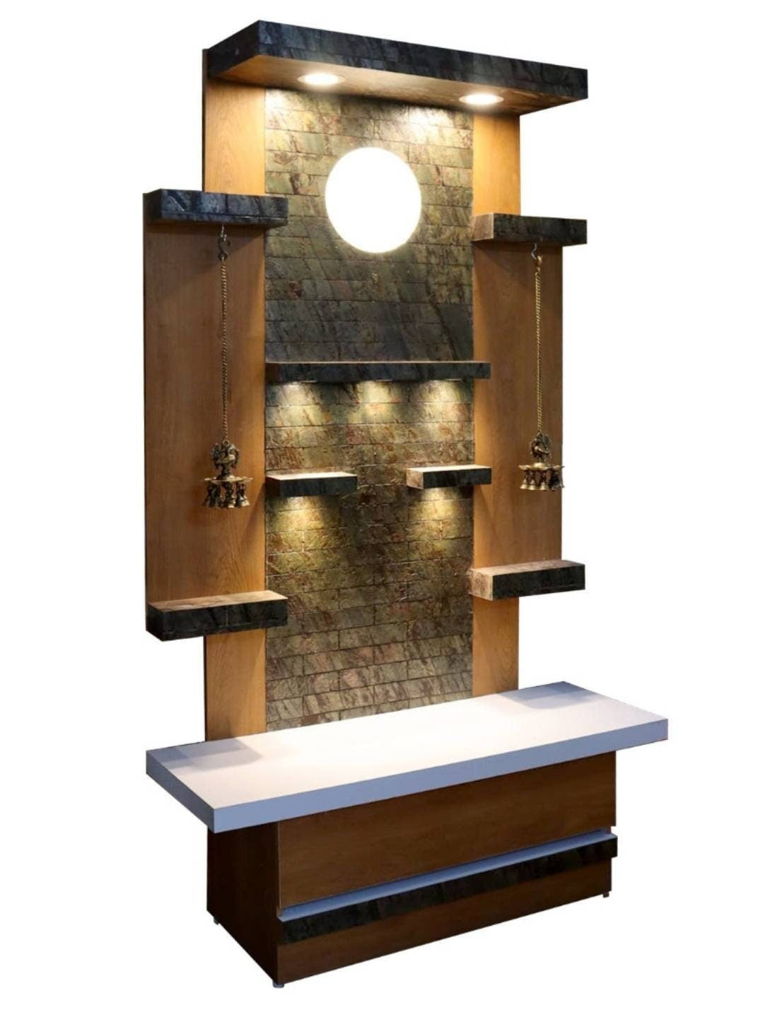 Wooden Temple For Home And Office / Brown Stone Textured Mandir ...