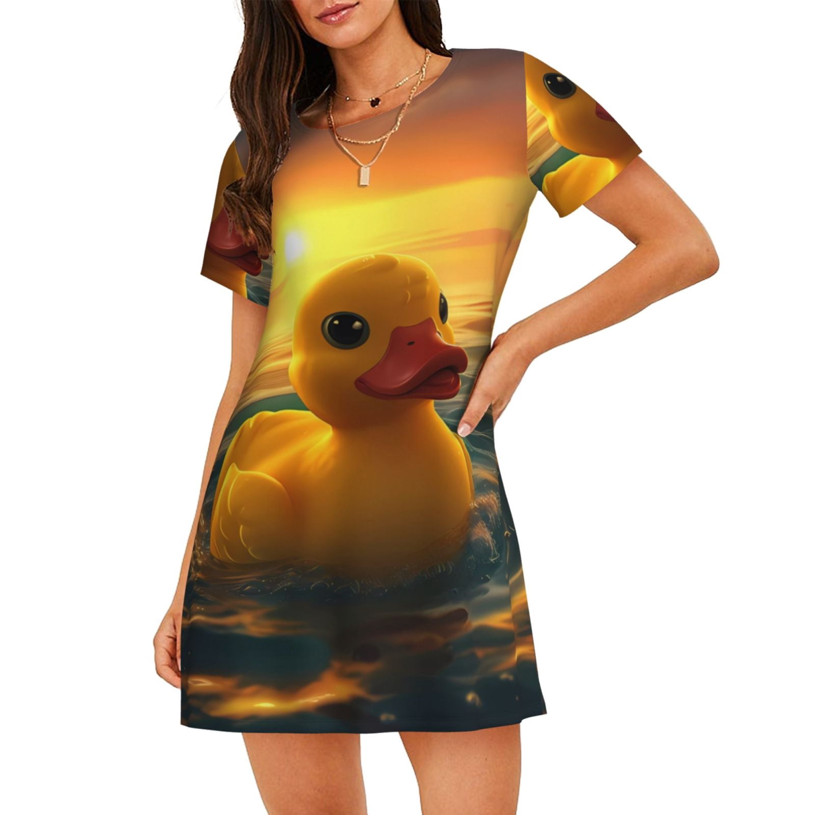 Fotbe Cartoon Swimming Yellow Duck Bata de Dormir para Mujer con ...