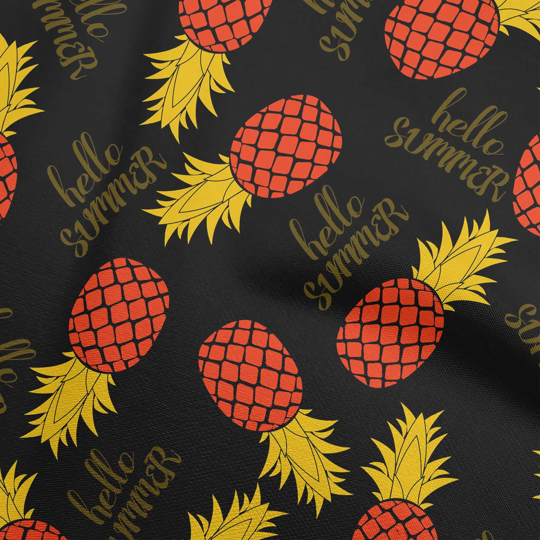 oneOone Cotton Silk Red Fabric Tropical Pineapple Dress Material Fabric ...