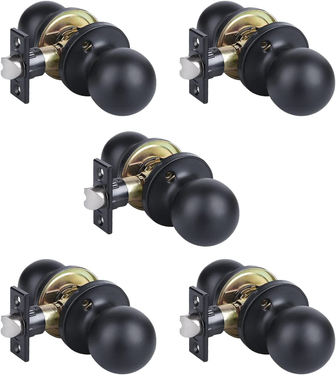 YIHATA 5 Pack Passage Doorknobs, Keyless Round Knob Set for Hallway or ...
