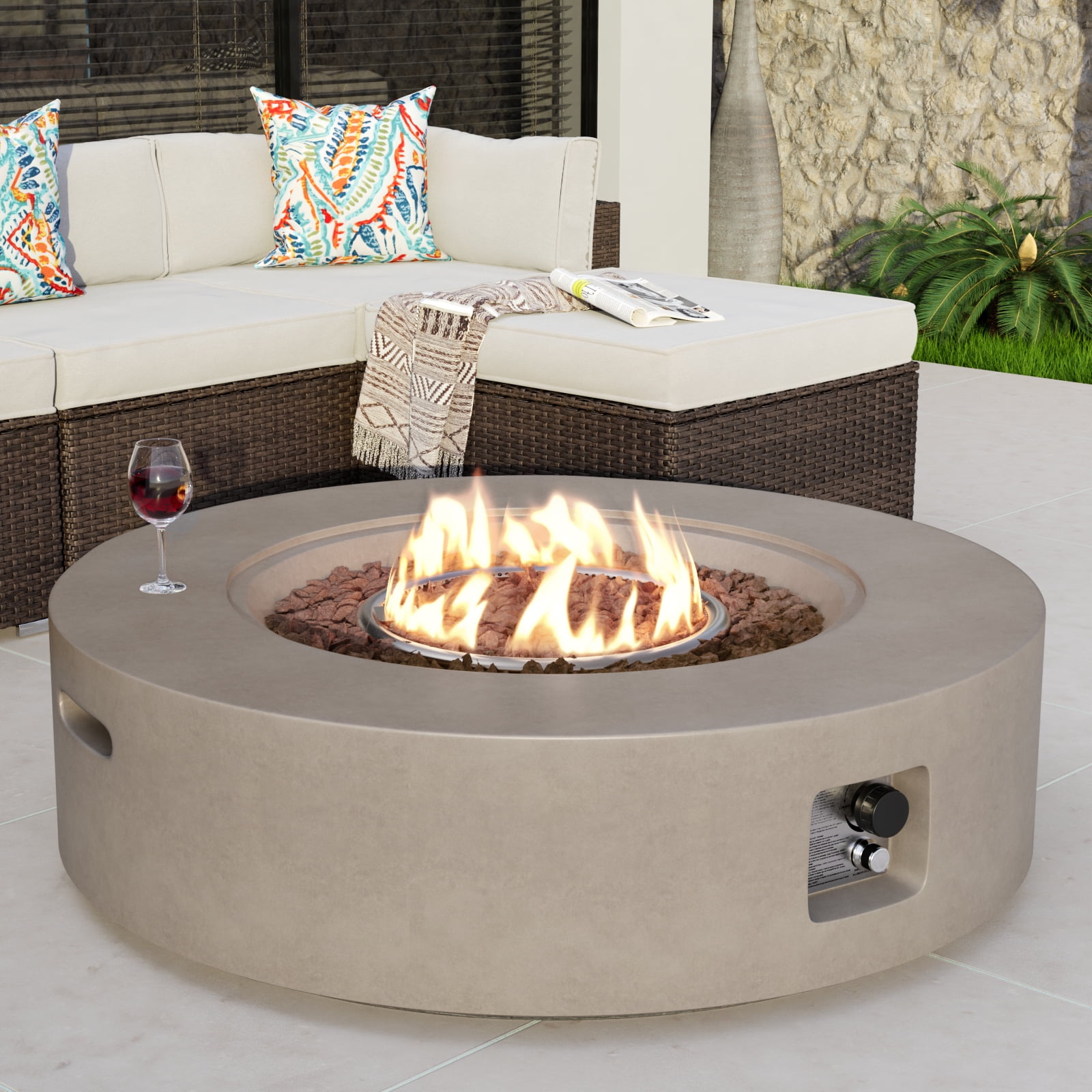 COSIEST Outdoor 40.5-inch Propane Fire Pit Coffee Table w Concrete ...