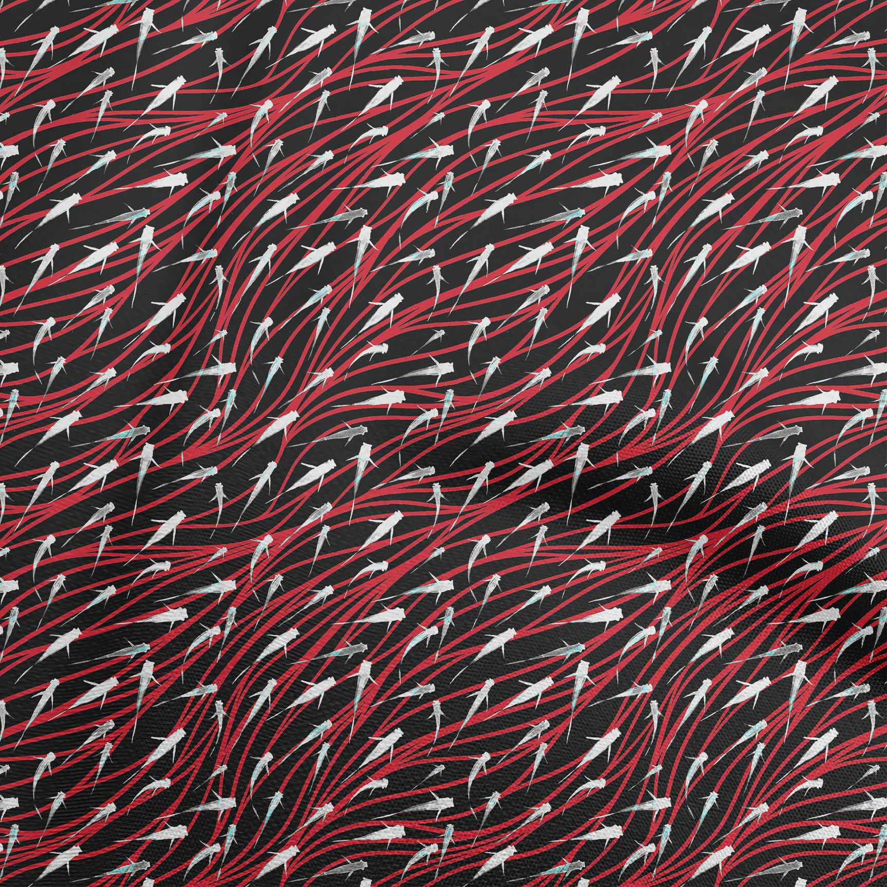 oneOone Silk Tabby Red Fabric Ocean Underwater Fish Sewing Material ...