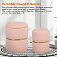 Furniliving Pink Sherpa Faux Fur Footstool, Round Storage Ottoman ...
