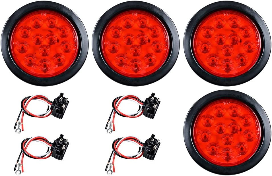 4pcs Red 12-LED 4" Round Brake Stop Tail Light Cargo Semi Trailer ...