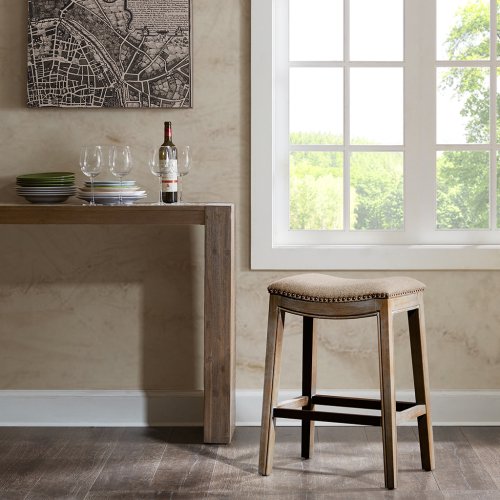 Madison Park Belfast Bar Stools, Contour Fabric Padded Seat, Nail Head ...