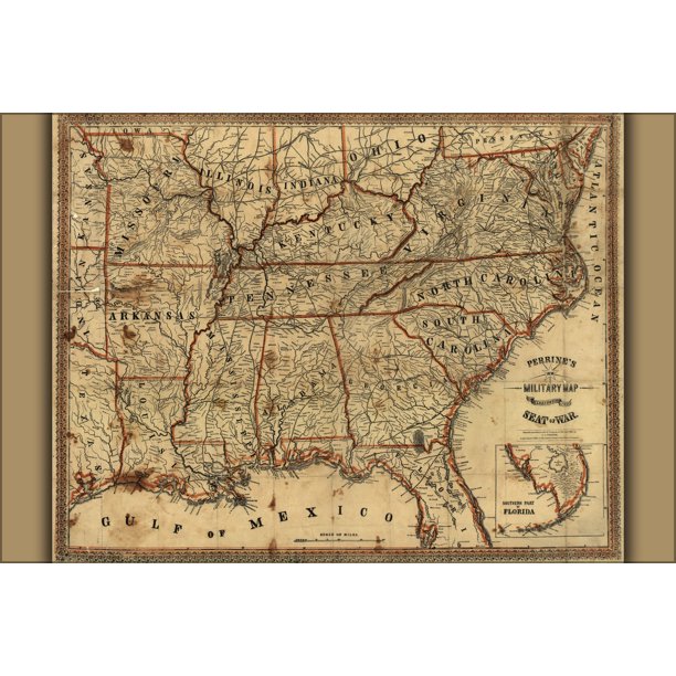 24"x36" Gallery Poster, civil war Map south United States of america ...