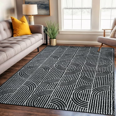 World Rug Gallery Modern Arch Pattern Stripe Area Rug - BLACK 5' X 7 ...