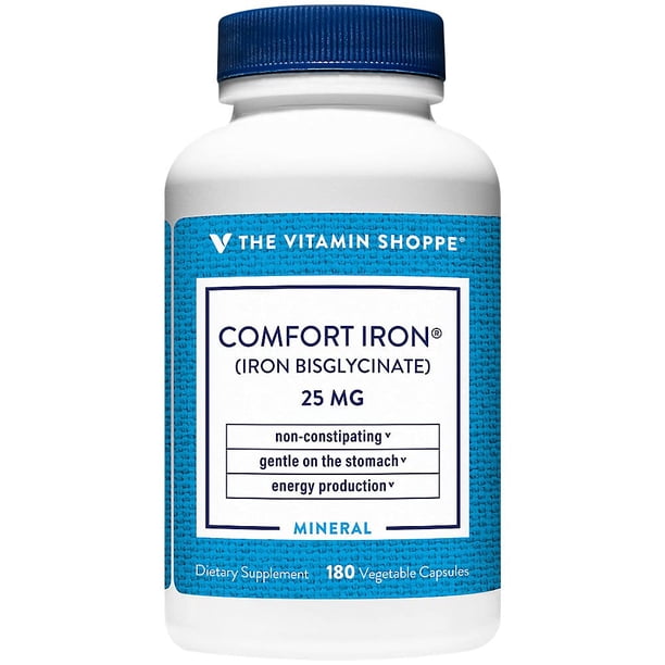 Suplemento The Vitamin Shoppe Comfort Iron 25 mg 180 cápsulas | Bodega ...
