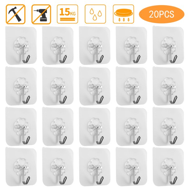 Ababeny 20 Pack Reuseable Wall hooks Self adhesive sticky picture ...