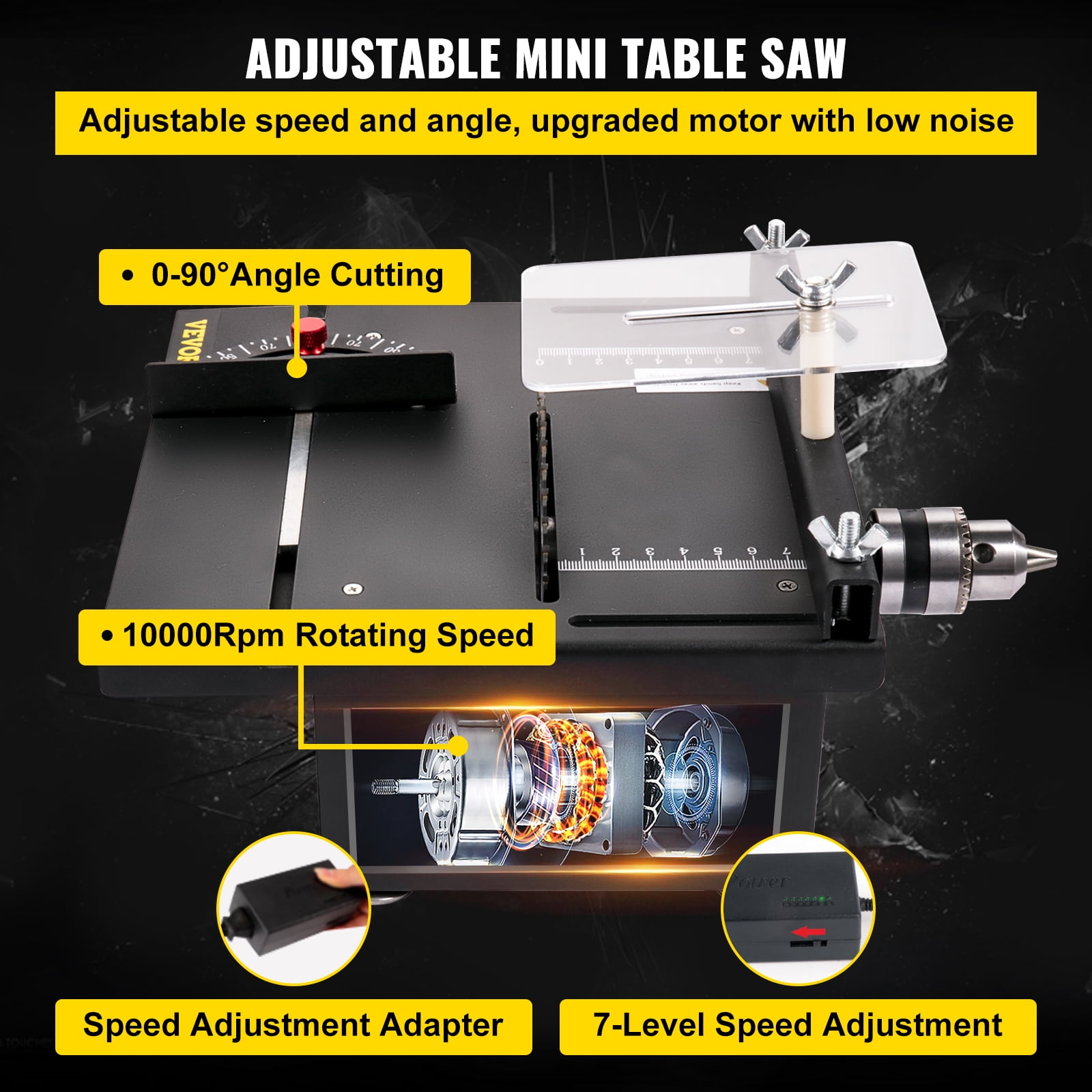 96W Mini Craft Table Saw For Model Making, 7 Adjustable Speed Desktop ...