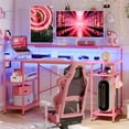 Bestier 55" Pink Gaming Computer Desk with LED Light & Monitor Stand ...